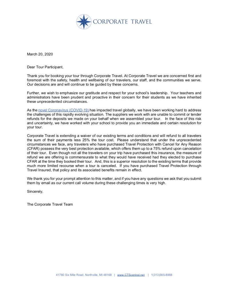 Tour Letter LEF - Corporate Travel Service